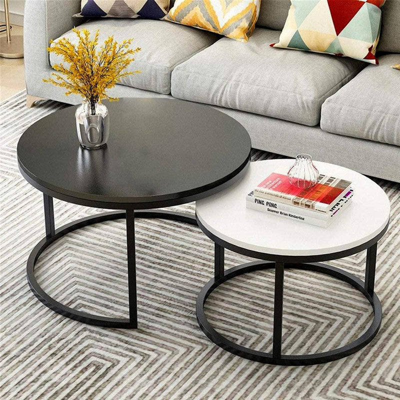 Classic Black & White Round Coffee Table Set of 2 – auromin.in